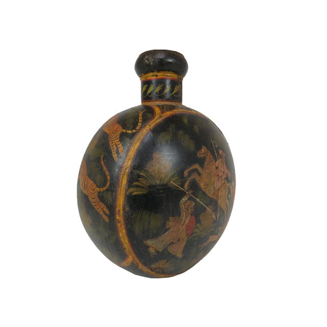 Antique Hand-Crafted Indian Tin Vessel With Hand-Painted Mughal Hunting ...