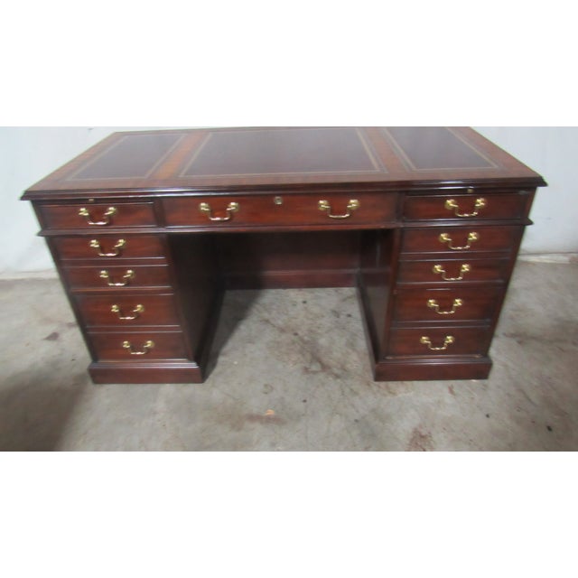 1980s Henkel Moore Harris Executive Desk Mahogany Rare Leather | Chairish