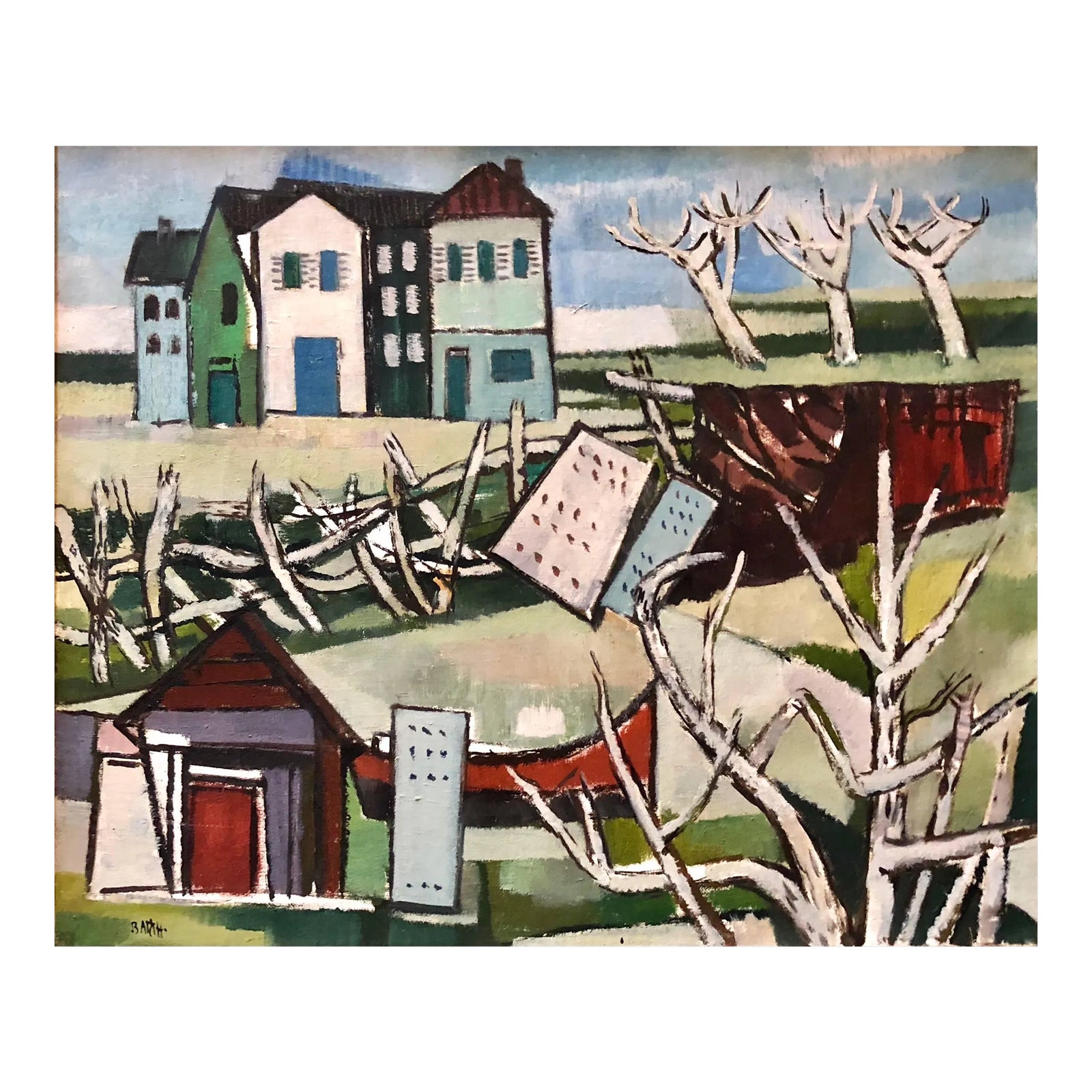 Carl Barth, German Modernist Oil Painting LOWER RHINE | Chairish