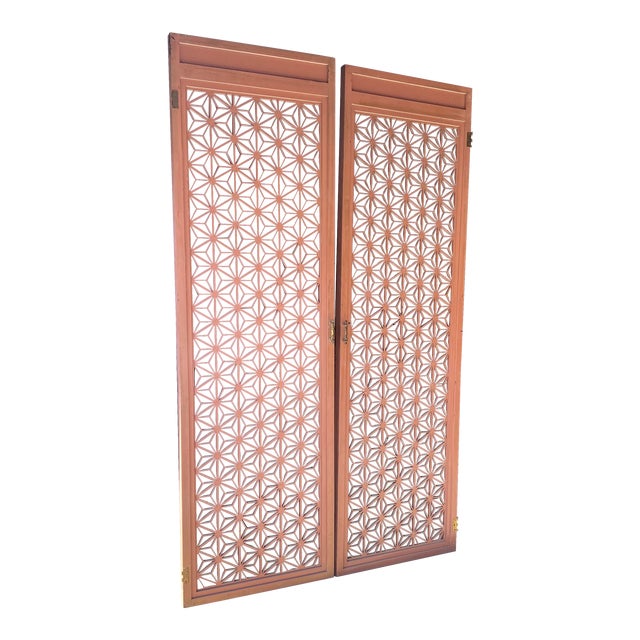 Pair of 1950's Japanese Kumiko Architecture Technique Wood Panel Doors ...