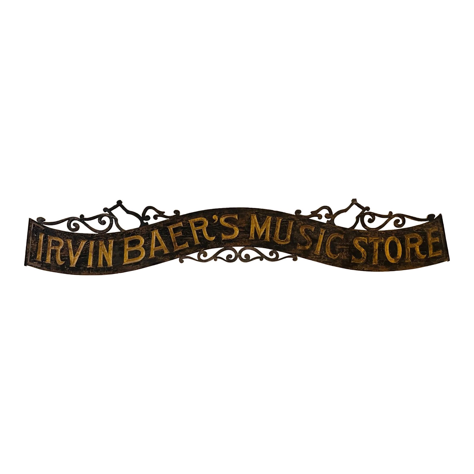 American Trade Sign Carved Wood on Hand Wrought Iron Hanging Brackets C ...