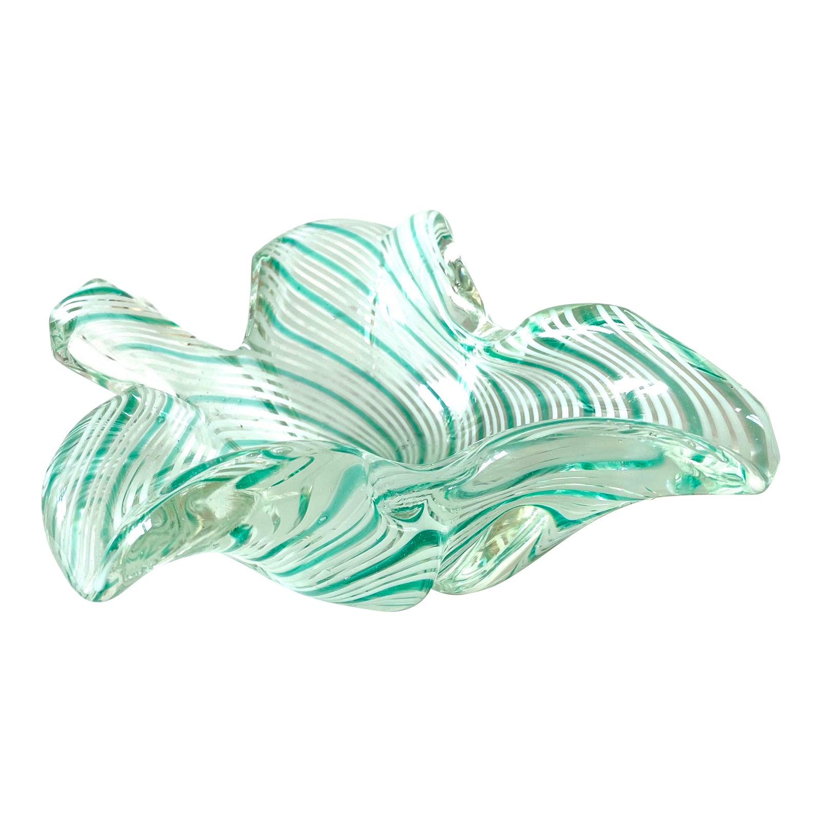 1950s Paulo Venini Murano Glass Green Striped Bowl Chairish