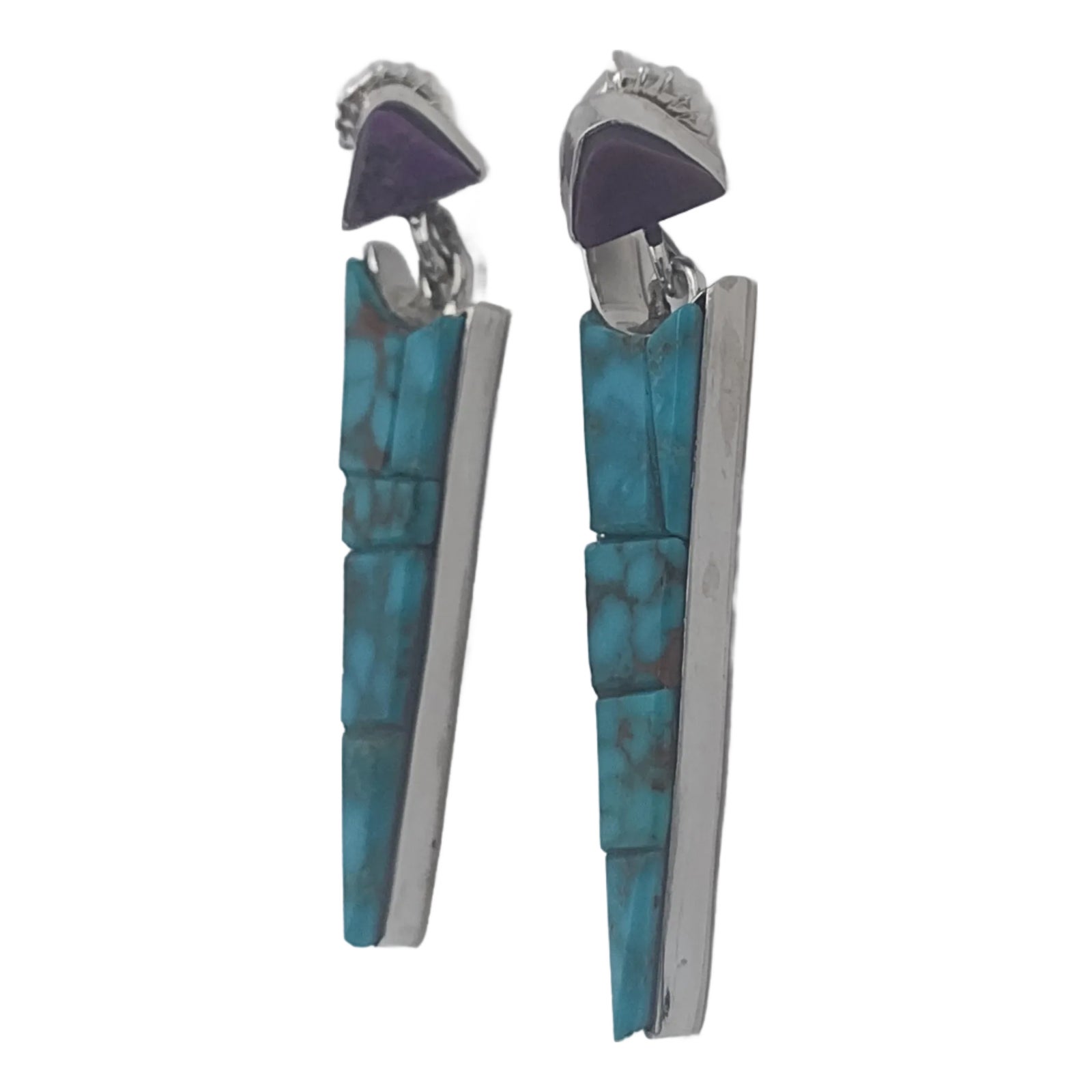 Kingman Turquoise Sugilite Cobblestone Inlay Dangle Earrings by Na Na ...