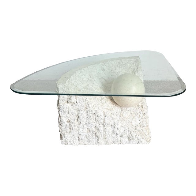 Postmodern Tessellated Stone Triangular Glass Top Coffee Table | Chairish