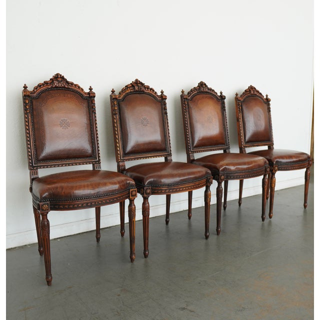 Vintage Theodore Alexander Leather Dining Chairs (Set of 4) | Chairish