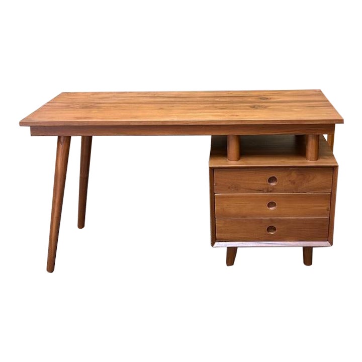 Contemporary Solid Indonesian Teak Pedestal Desk | Chairish
