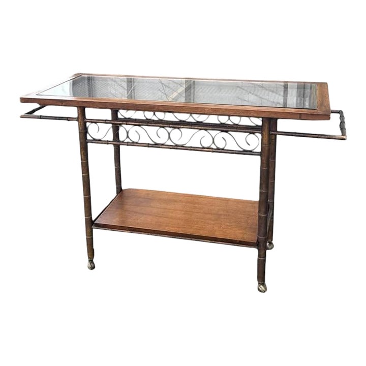 Rare Drexel Vintage, LRG Metal/Cane/Glass & Wooden Beverage Cart/Server ...