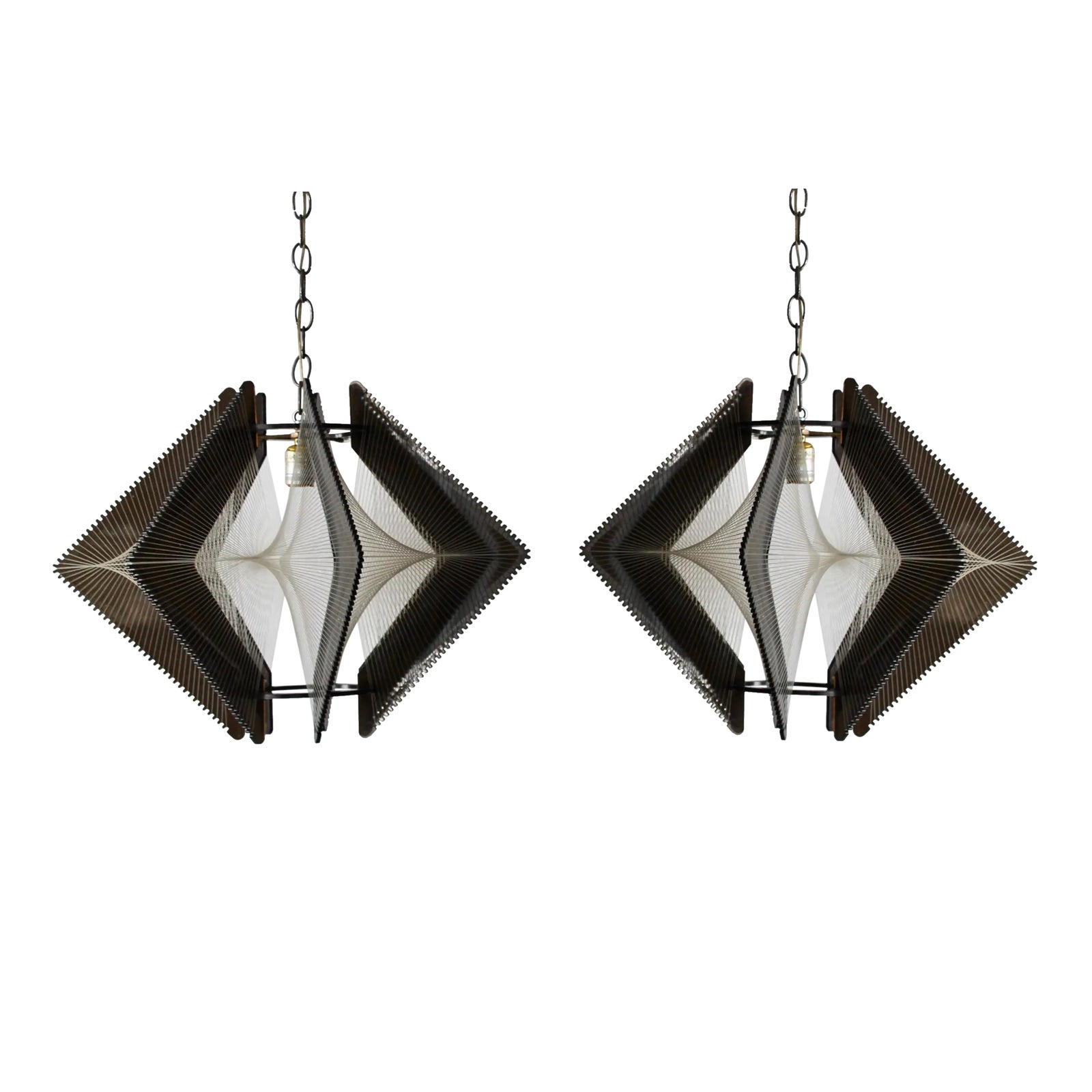 1970s Paul Secon for Sampex Style Lucite and Nylon Pendent Lamps-A Pair ...