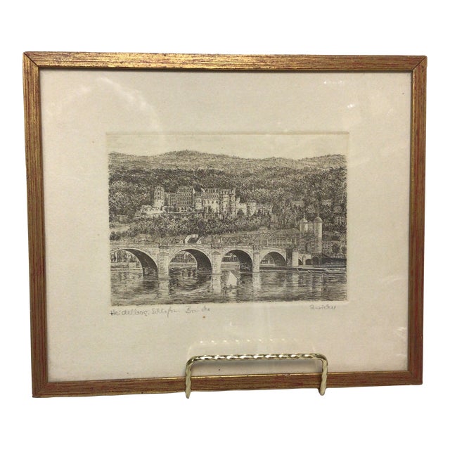 Heidelberg Castle Bridge Etching Signed by Karl Zwicker | Chairish