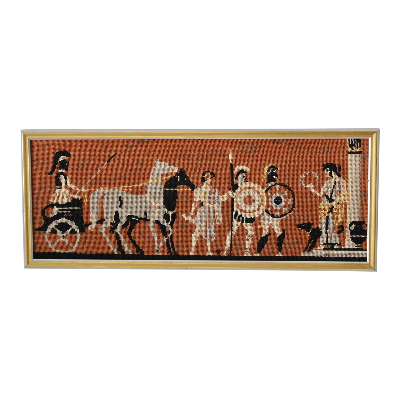 Sparta Greek Mythology Scene Vintage Needlepoint Framed | Chairish