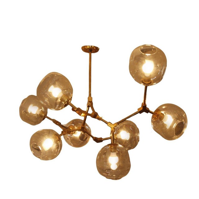 Mid-Century Modern Style Linear Sputnik Brass and Glass Chandelier ...