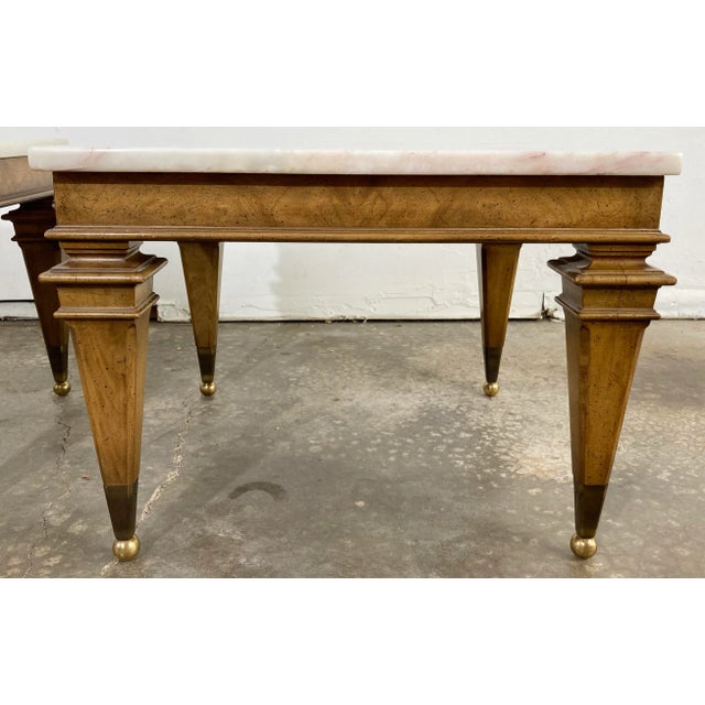 Vintage Sculptural Weiman Marble Top Wood Tables, Pair | Chairish
