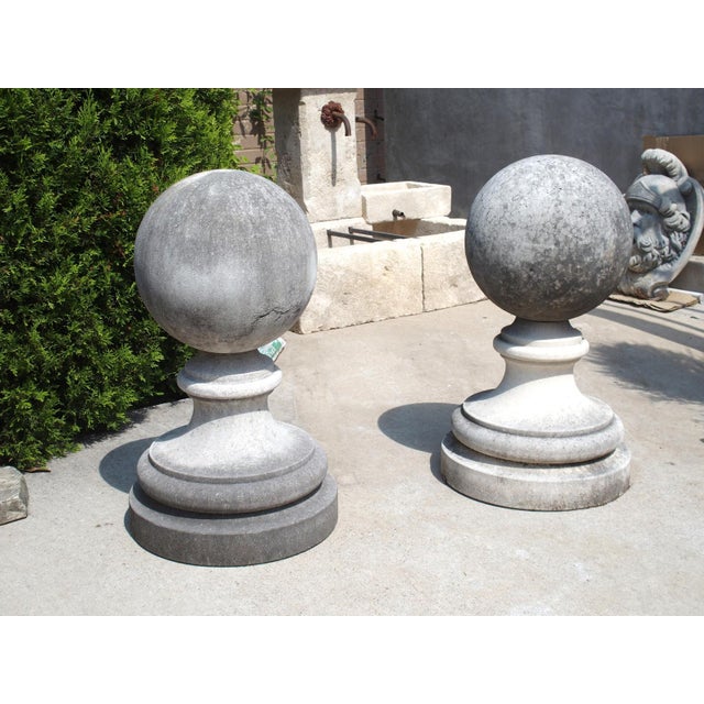 Pair of Carved Limestone Ball Finials From Italy | Chairish