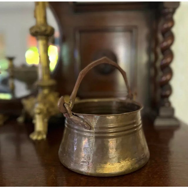 Early 1900s Brass Cauldron with Handle | Chairish