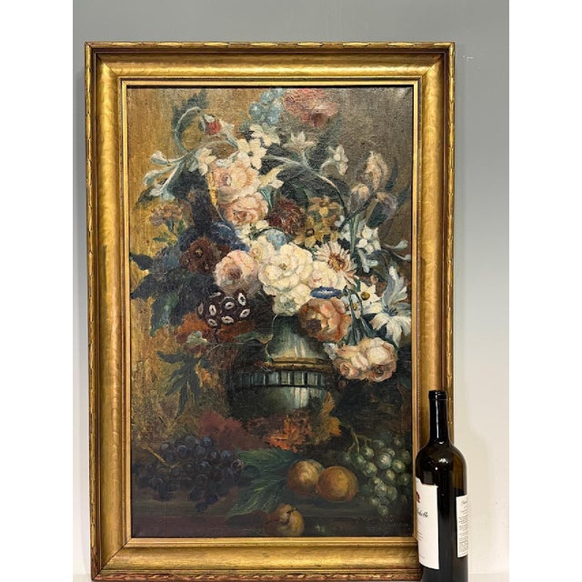 1920's Floral Oil on Canvas After Willem Van Leen, Gold Leaf Frame ...