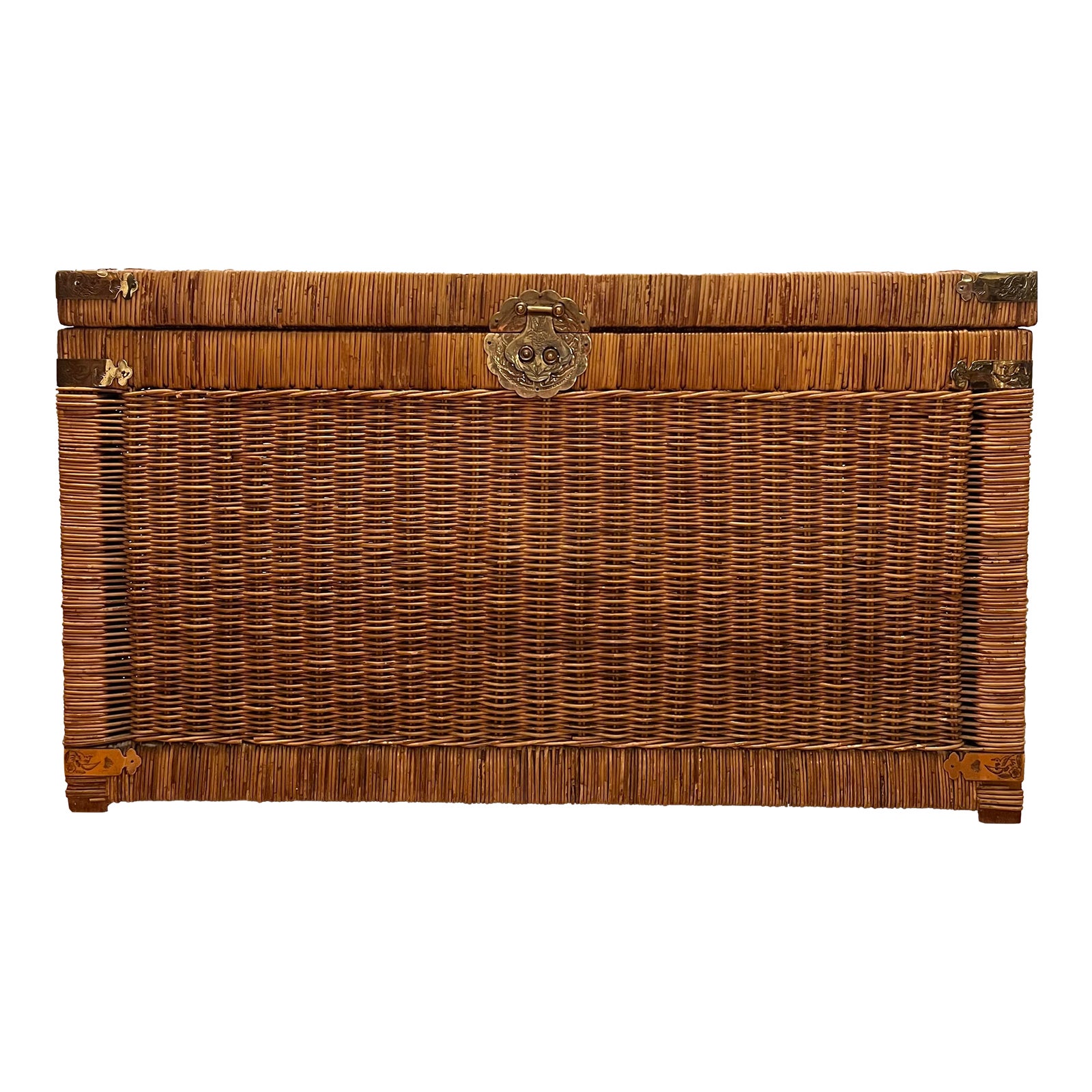 Mid 20th Century Wicker Blanket Chest or Trunk With Brass Hardware ...