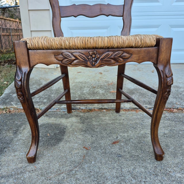 Late 20th Century French Country Carved Oak Ladderback Rush Seat Dining ...