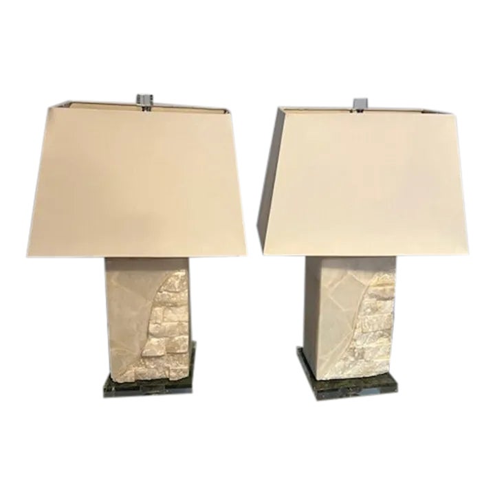Pair of Natural Quartz & Lucite Table Lamps With Shades | Chairish