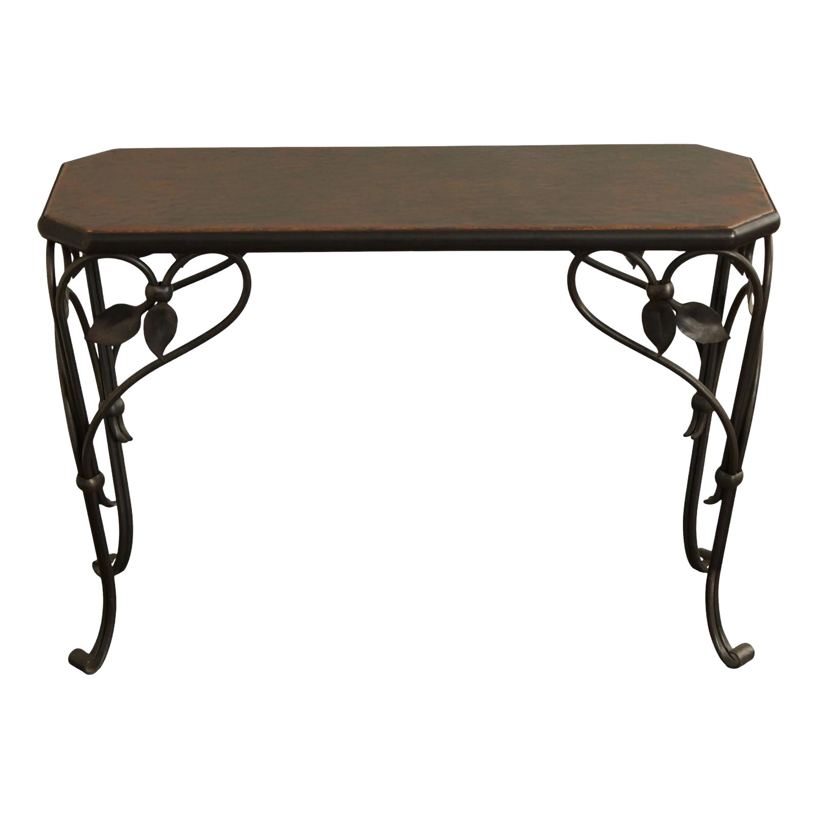 Quality Forged Iron and Hammered Copper Top Console Table | Chairish