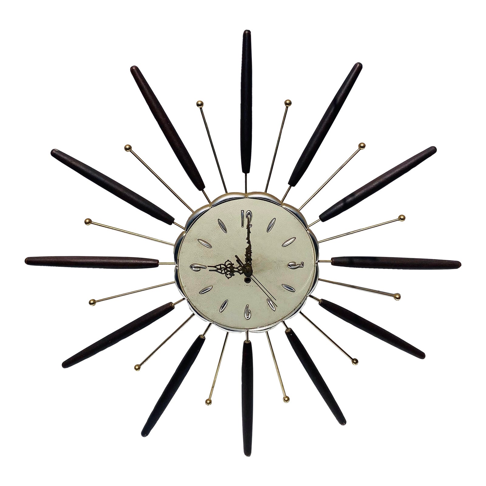 Mid Century Modern Large Sunburst Wall Clock 1963 | Chairish