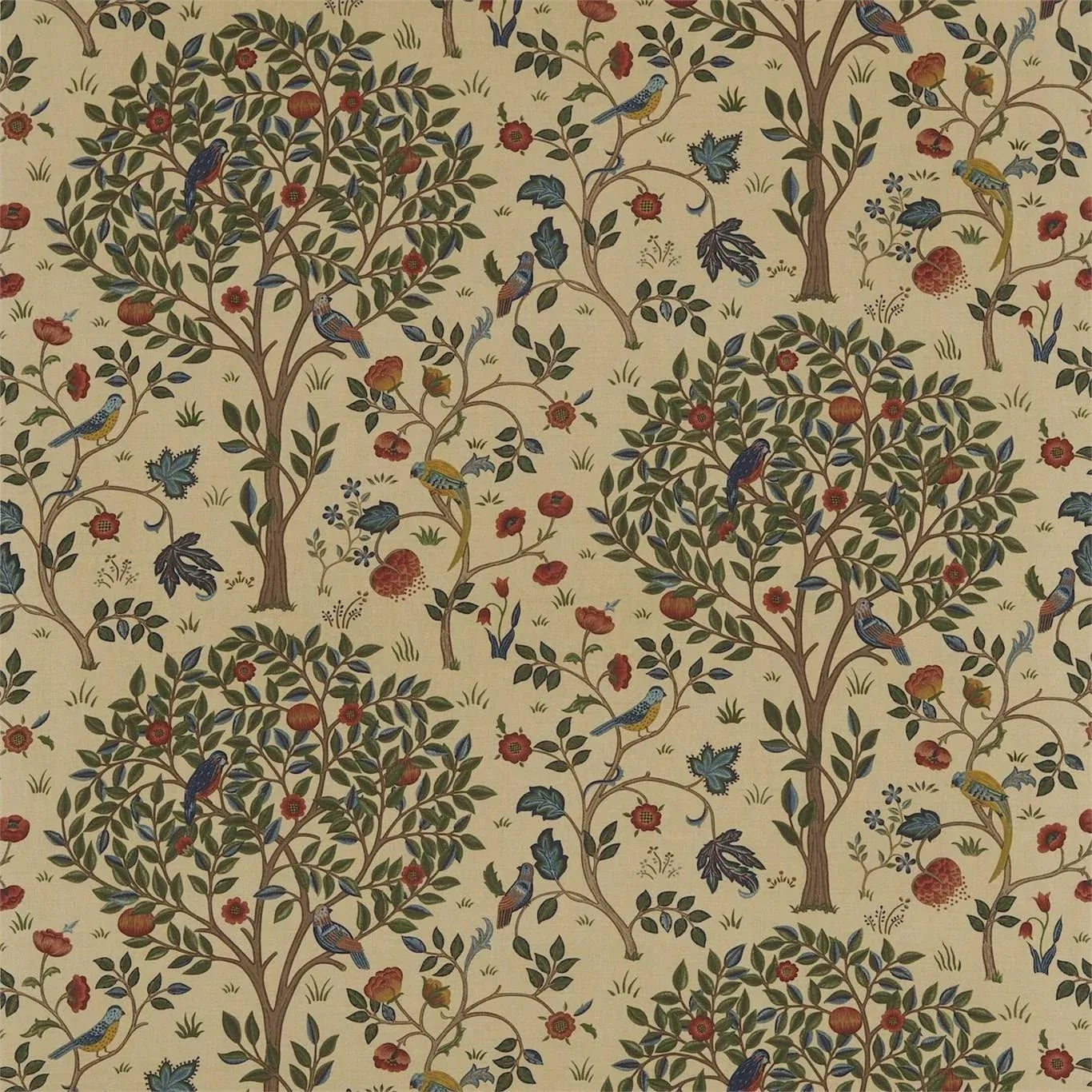 Morris & Co Kelmscott Tree Fabric in Forest/Gold | Chairish
