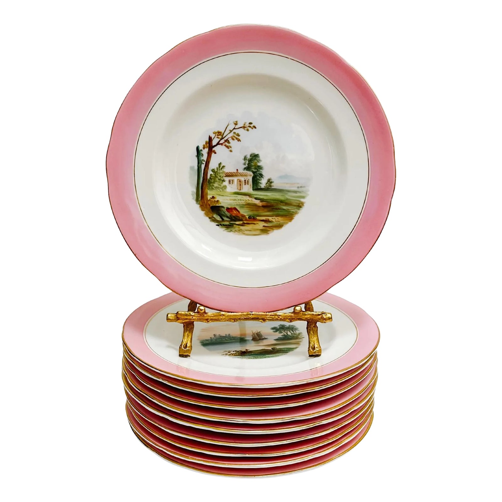 Antique English Scenic Landscape Dinner Plates - Set of 10 | Chairish
