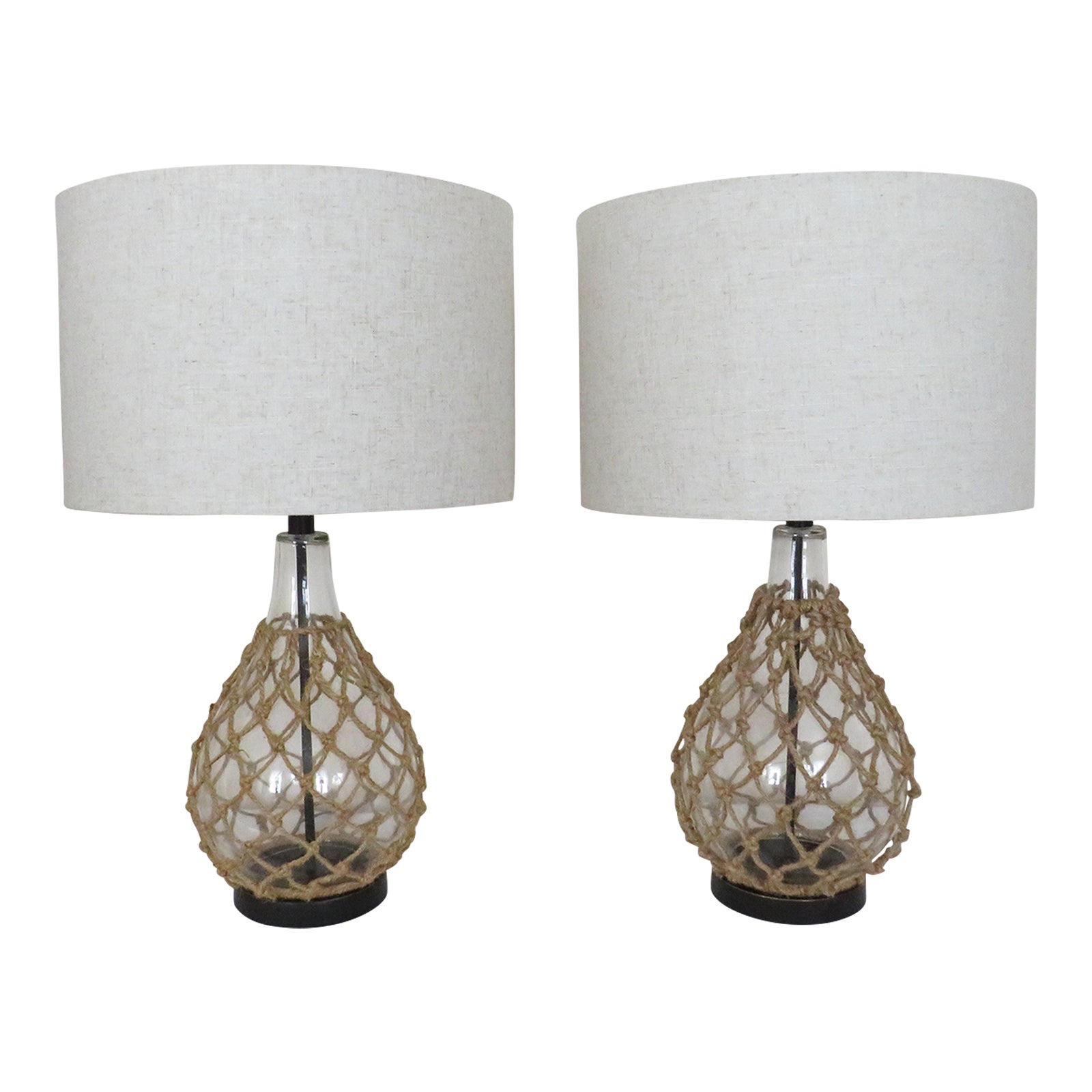 One of 2 Nautical Macrame Table Lamps | Chairish