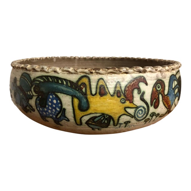 Jane Wherrette Large Decorated Pottery Bowl | Chairish