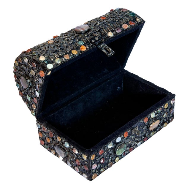 Moroccan Bejeweled Chest With Semi Precious Stones | Chairish