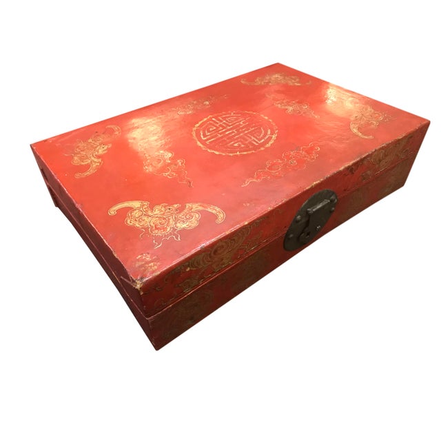 19th Century Chinese Red Leather Box | Chairish