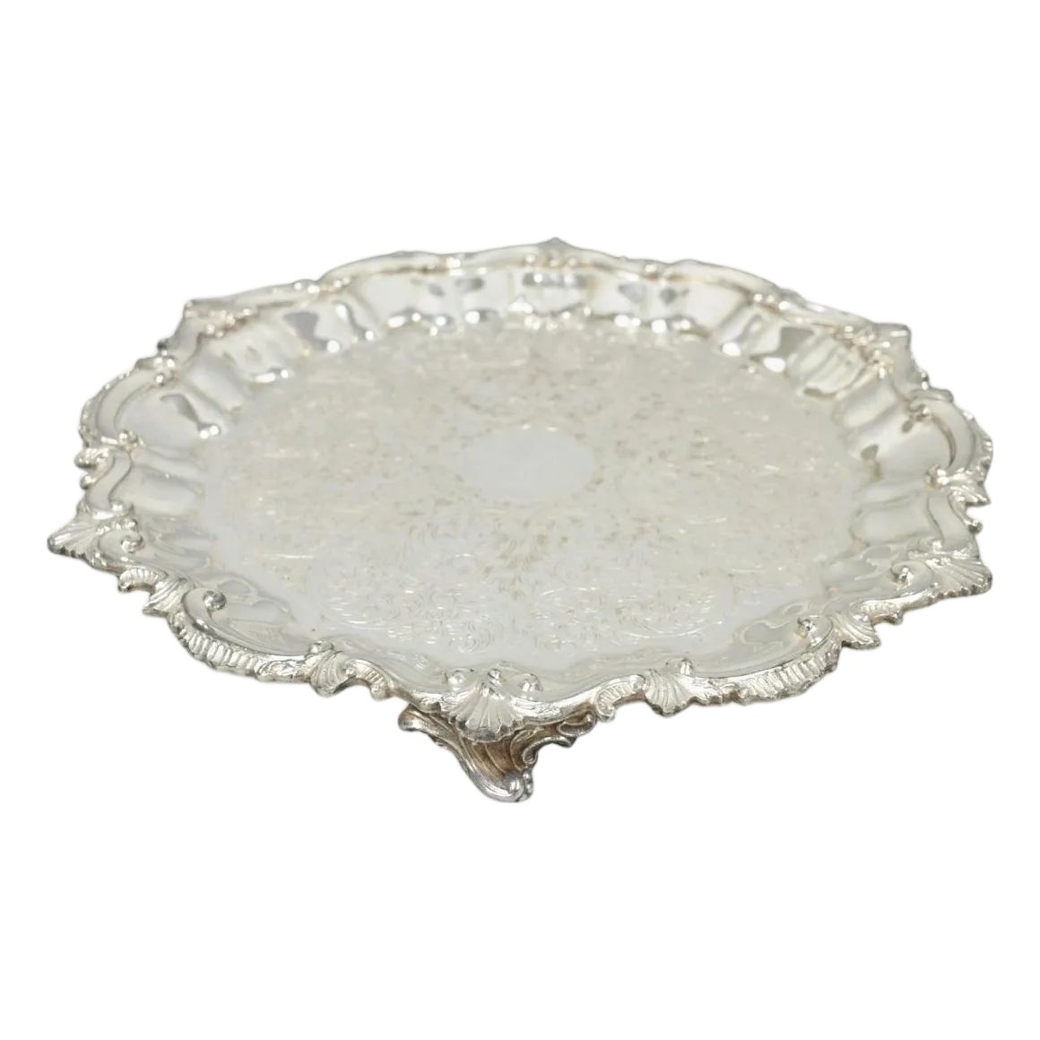 Vintage Sbep Victorian Silver Plated Round Scalloped Salver Bar Tray ...