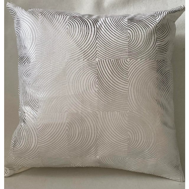 Contemporary Hollywood Regency Metallic Silver Moire Print Pillow Cover ...