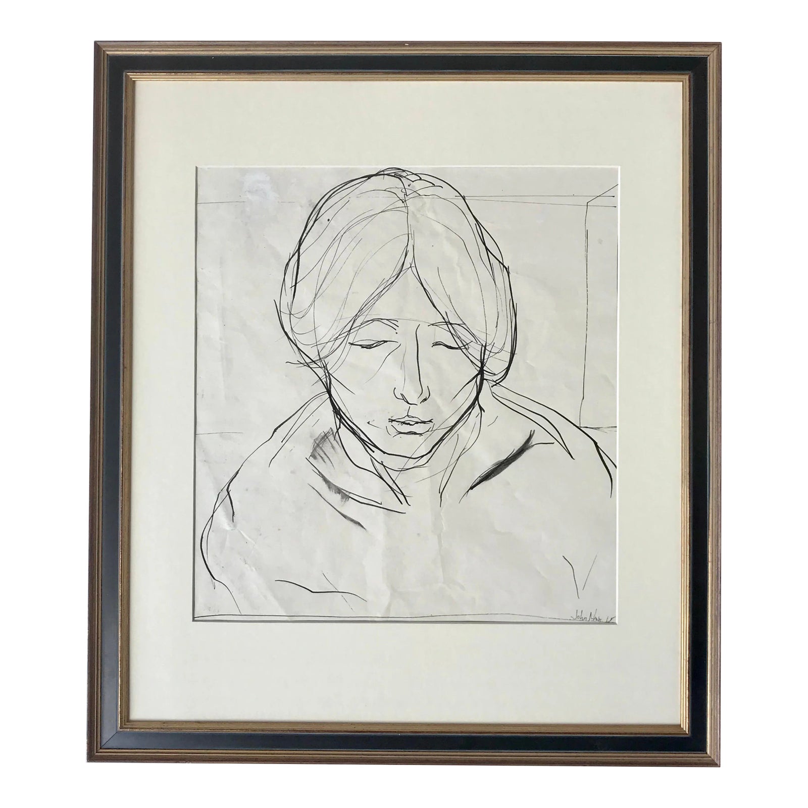 Vintage Original Ink Drawing Portrait by John Nava | Chairish