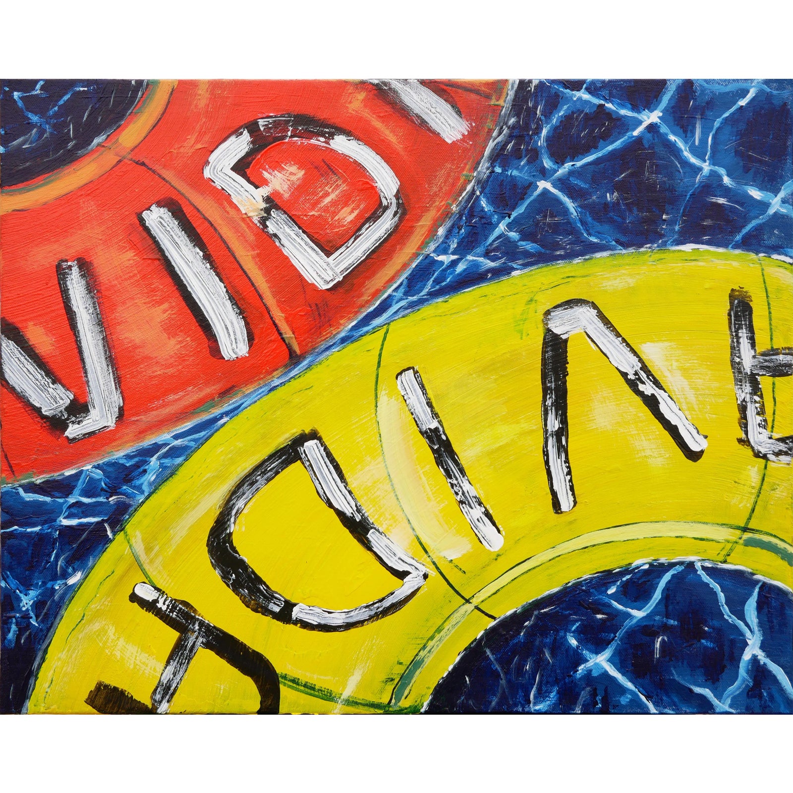 2023 "Dos Vidas" Blue, Red, and Yellow Contemporary Painting With Texts ...
