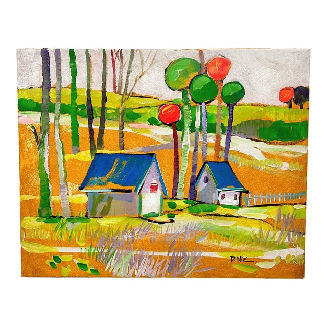Daniel Nie Acrylic Painting Country House Signed | Chairish