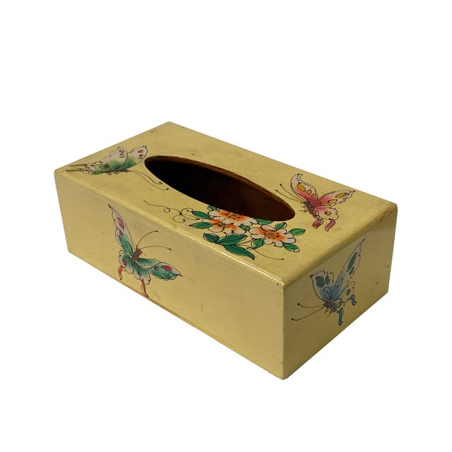 Yellow Butterflies Flowers Rectangular Shape Container Tissue Box ...