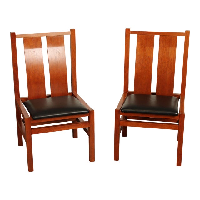 Thomas Moser Studio Crafted Pair of Cherry Slat Back Side Chairs | Chairish