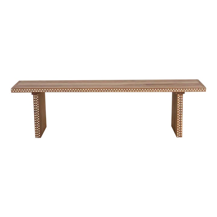 Reclaimed Teak Mother of Pearl Bench | Chairish