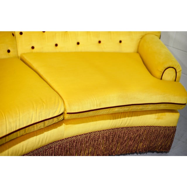 Vintage Hollywood Glam Semi-Circle Yellow Red Velour Curved Sofa Set ...