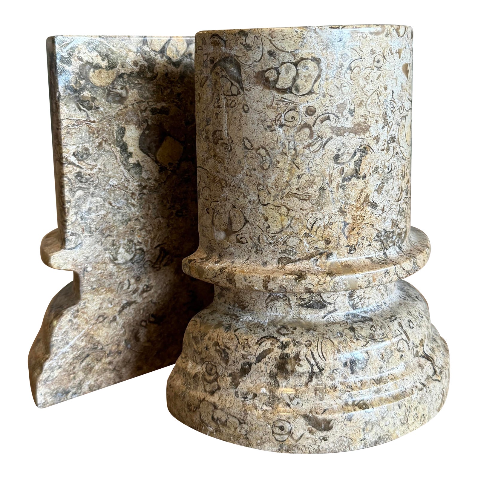 1970s Fossilized Seashell Limestone Bookends Column - a Pair | Chairish
