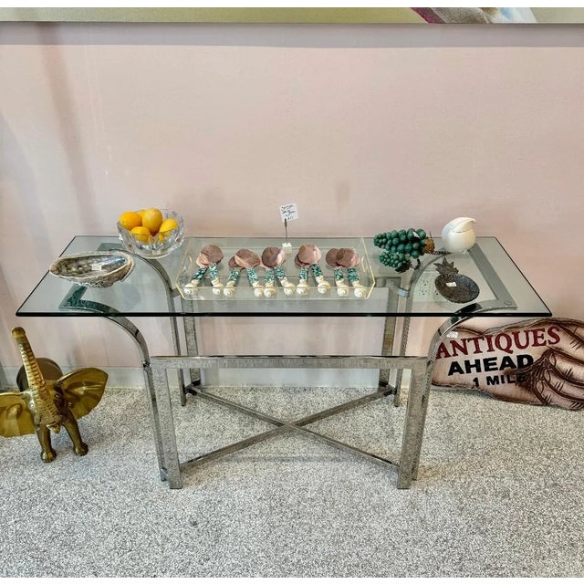 1980s Vintage Dia Style Chrome and Glass Console Table | Chairish