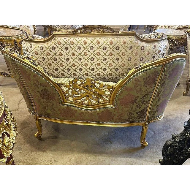 French Style Green Tufted Settee With Flower | Chairish