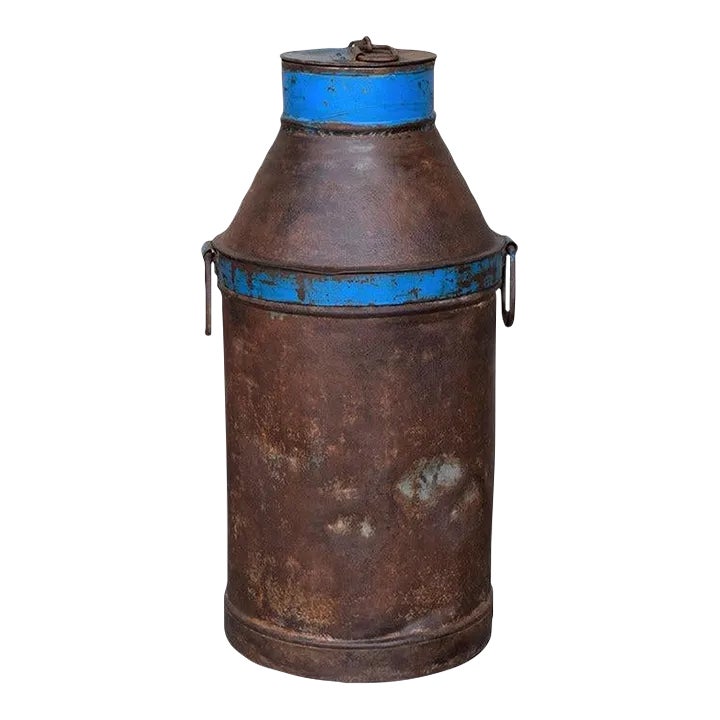 Vintage Rustic Iron Milk Can | Chairish