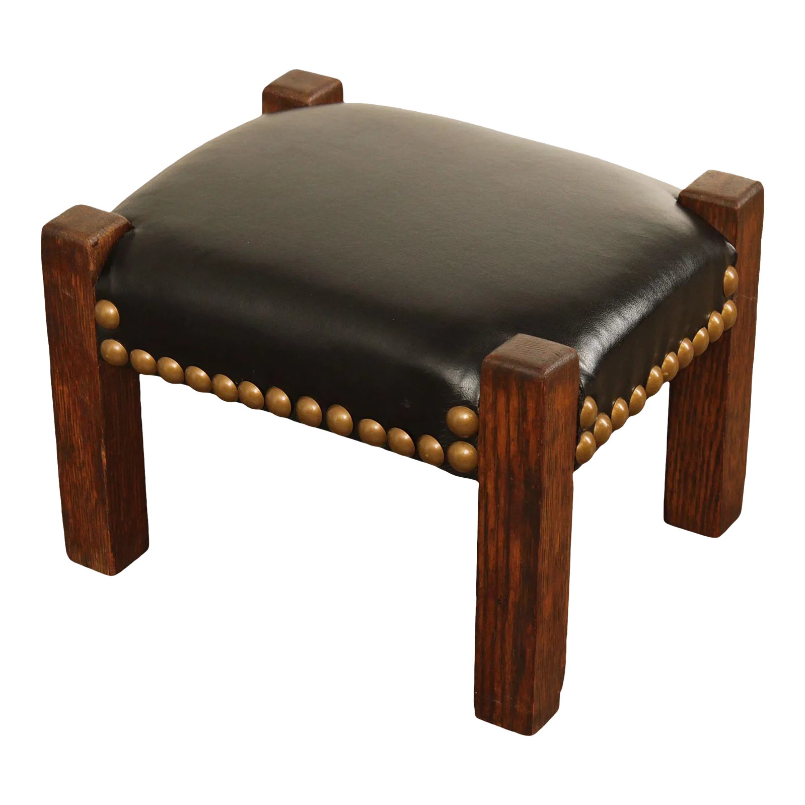 Mission Style Antique Oak and Leather Foot Stool | Chairish