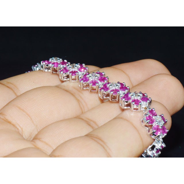 Certified Natural 18.6Ct VS F Diamond Ruby 18K Solid Gold Floral Tennis ...