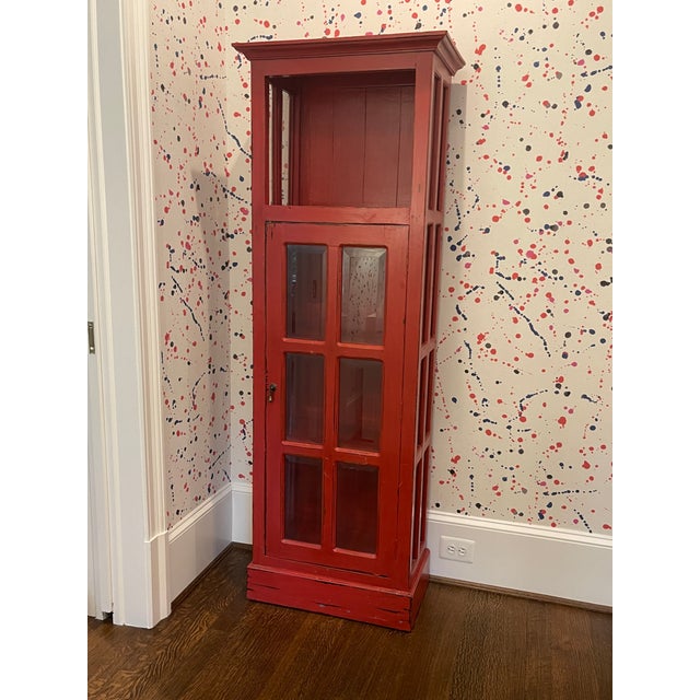 Bramble Narrow Red Bookcase Cabinet | Chairish