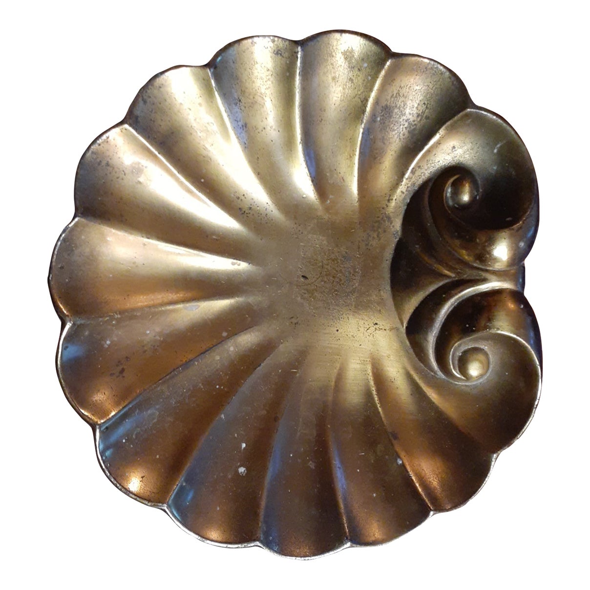 Vintage Solid Brass Shell Shape Ribbed Trinket Holder | Chairish