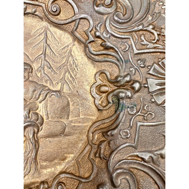 Mid 20th Century Oval Brass Tone Metal Poseidon Bas Relief Repousse ...