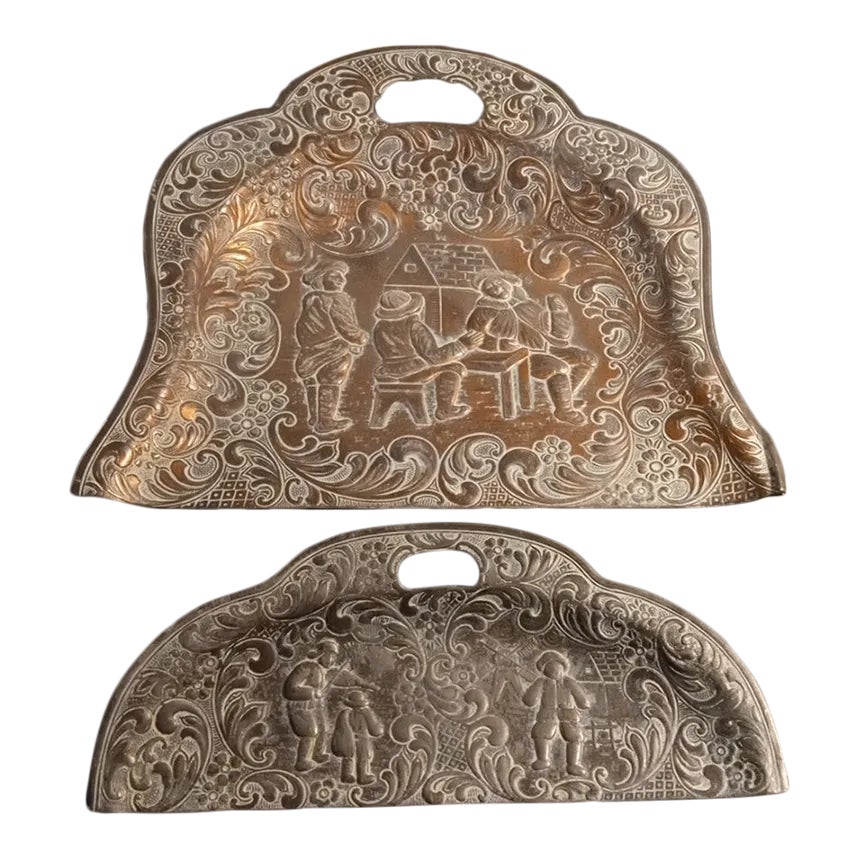 1920s Victorian Embossed Brass Butler Crumb Catcher Pan Set - 2 Pieces ...