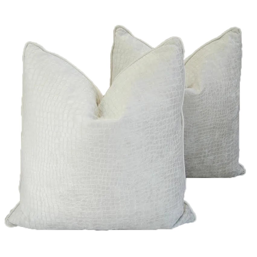 Boho Chic Bone White Crocodile Velvet Feather/Down Pillows - Pair ...